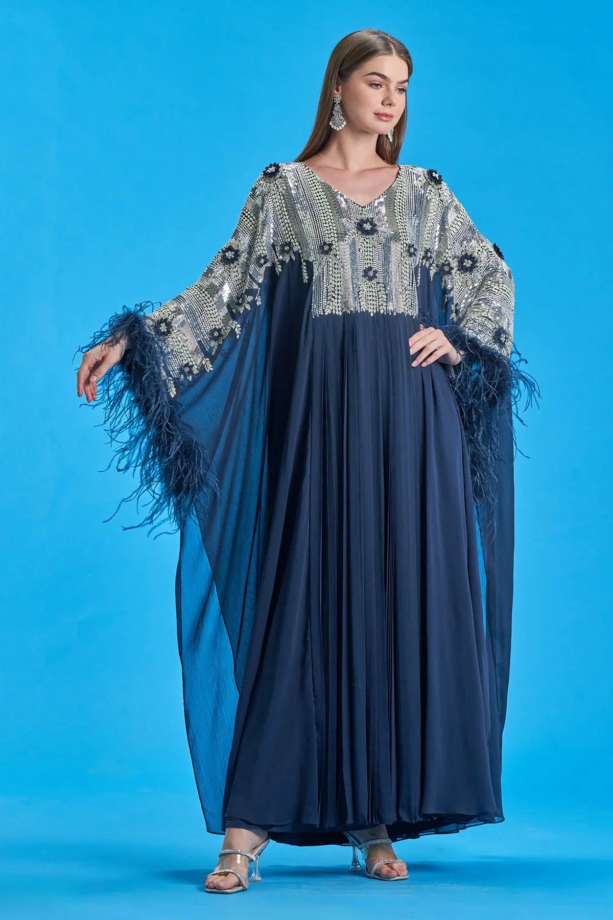 ANAM KAFTAN - NAVY - Shaira Fashions Women's dresses Riyadh